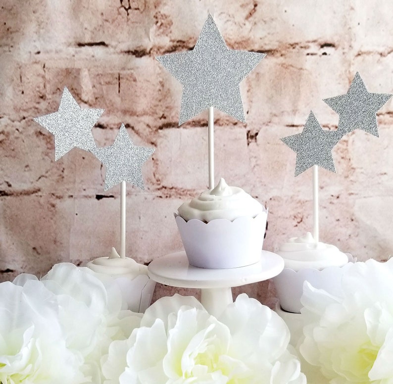 Silver Twinkle Twinkle Little Star Cupcake Toppers-star Party Decor ...