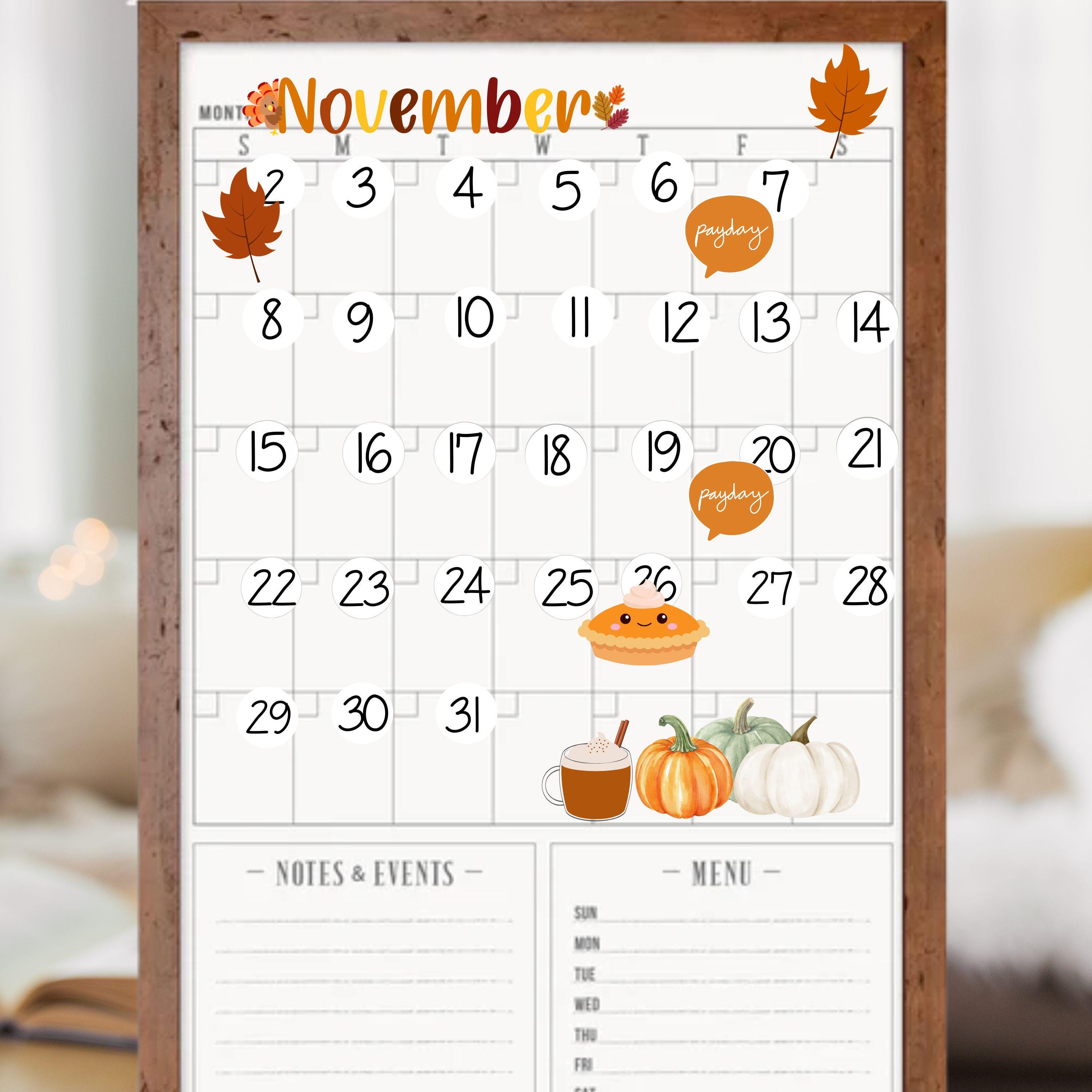 November Calendar Month Magnets | Custom Magnets for Whiteboards ...