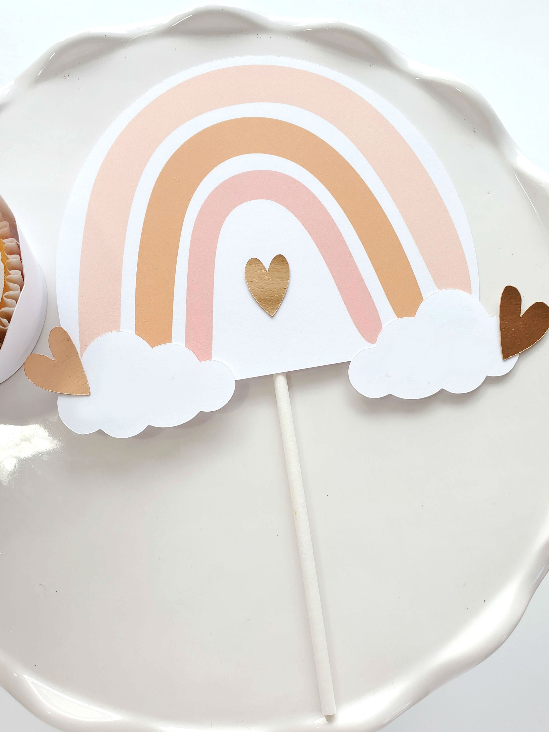 Printable Boho Pink Rainbow Cake Topper | Rainbow Party Cake Topper ...