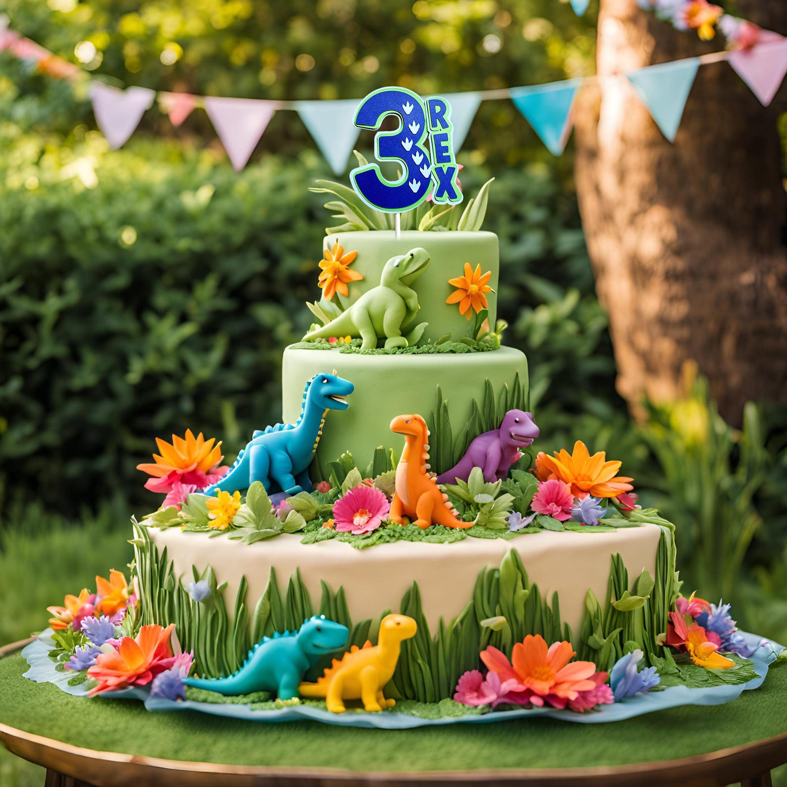 3 Rex Dinosaur Cake Topper - Roar Dinosaur Party Decor for 3rd Birthday ...