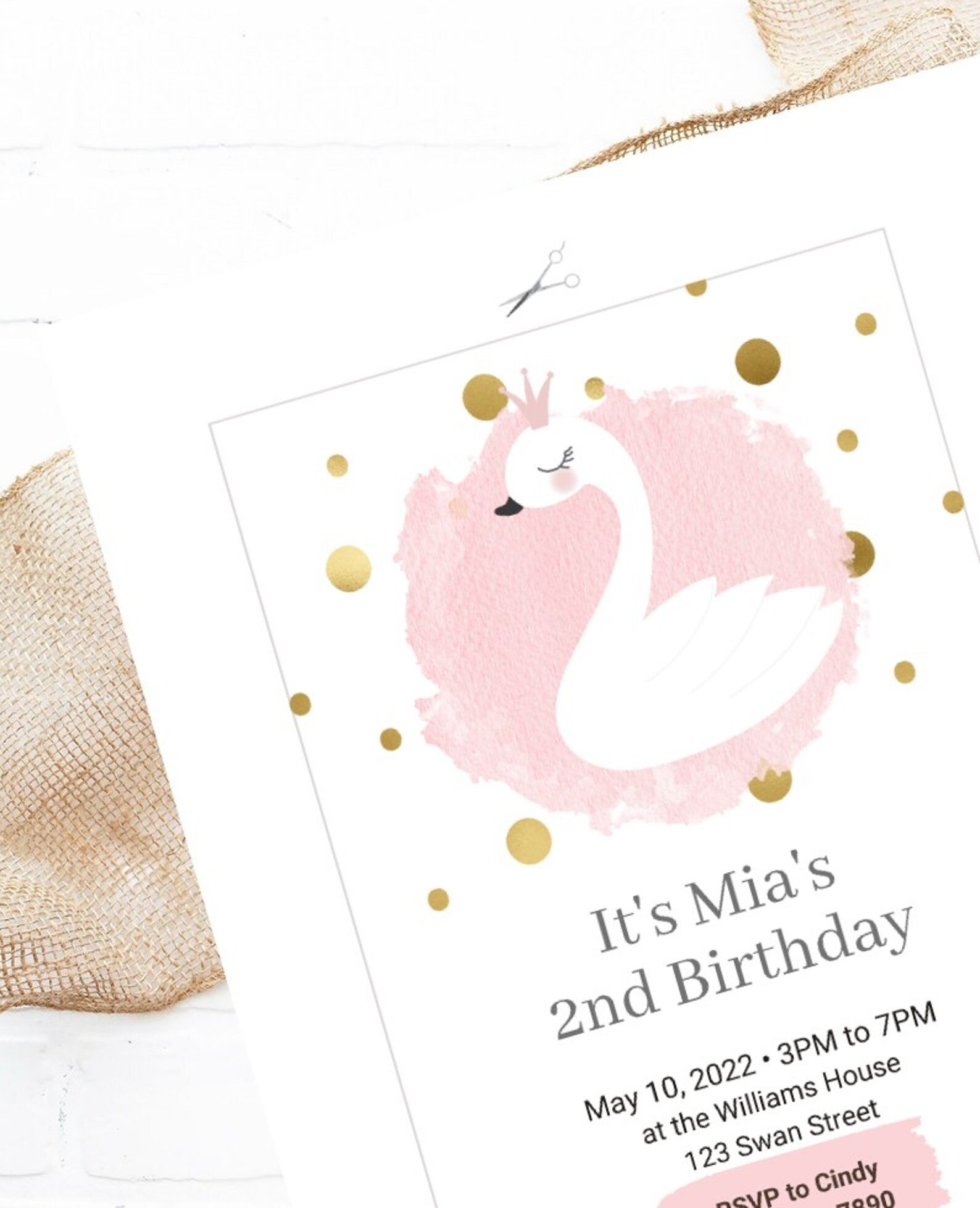 Editable Swan Princess Birthday Invitations Digital Download | Princess ...