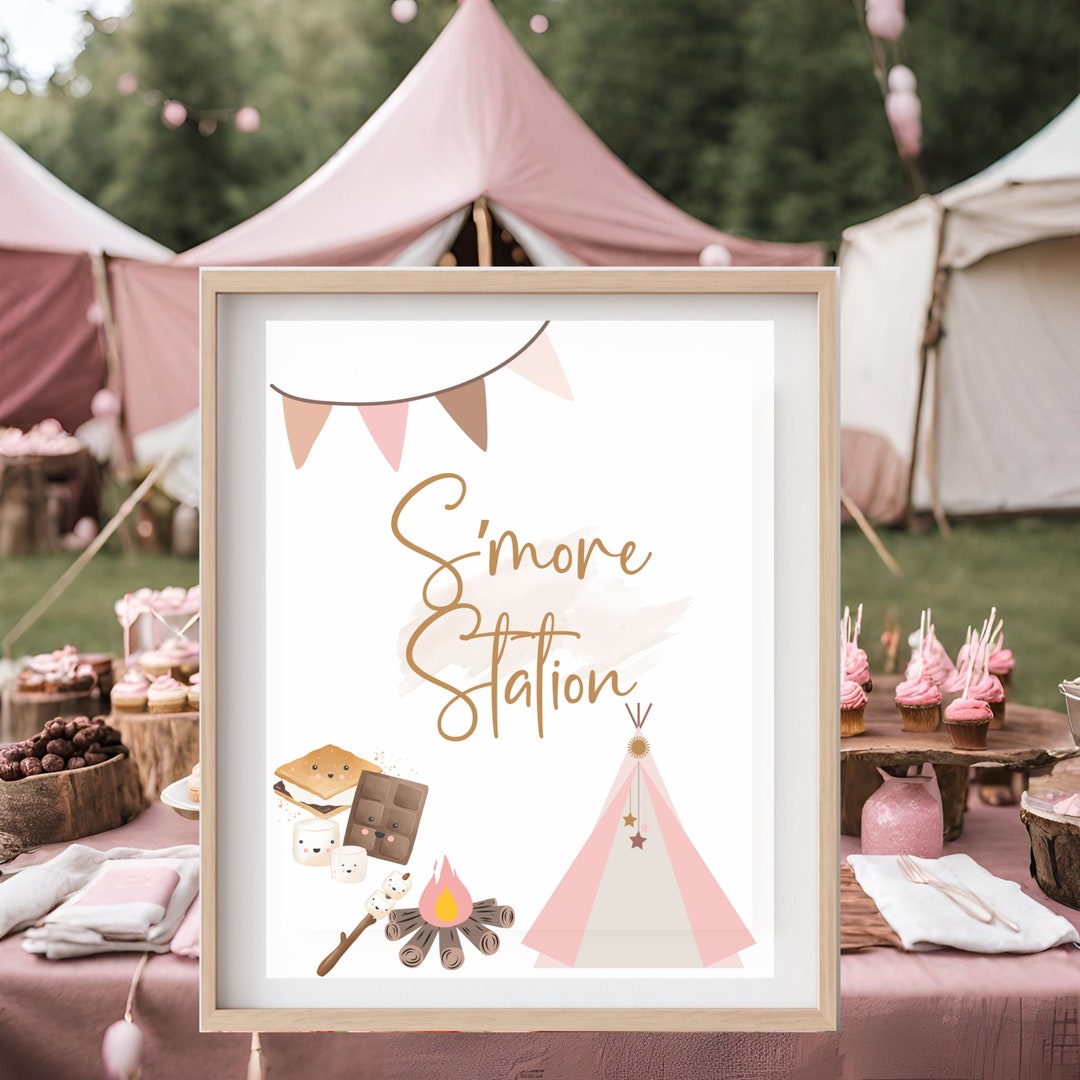 Boho Pink Camping Smores Sign - Rustic Party Decor - Campfire S'mores ...
