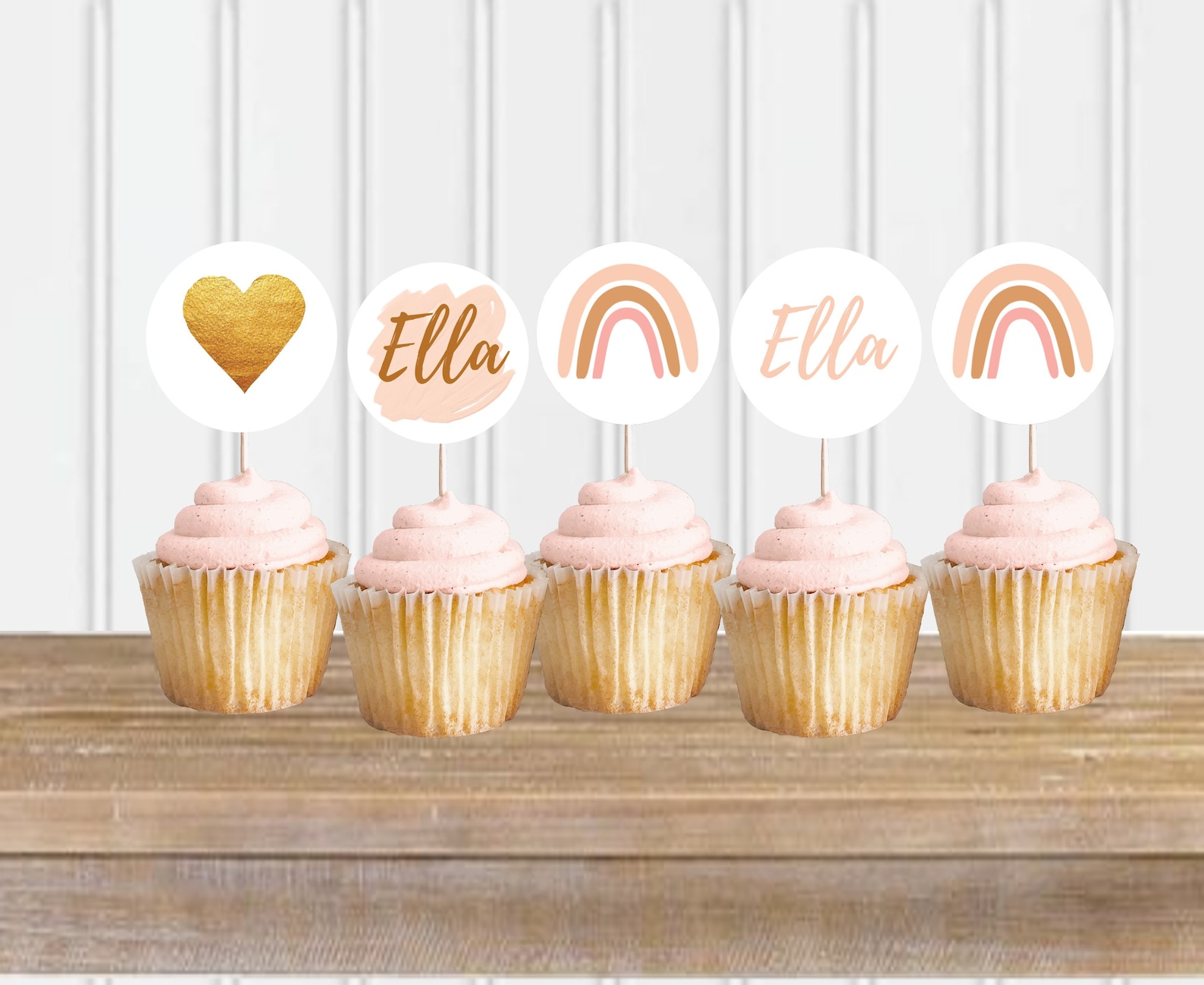 Personalized Boho Pink Rainbow Cupcake Toppers | Boho Rainbow Party ...