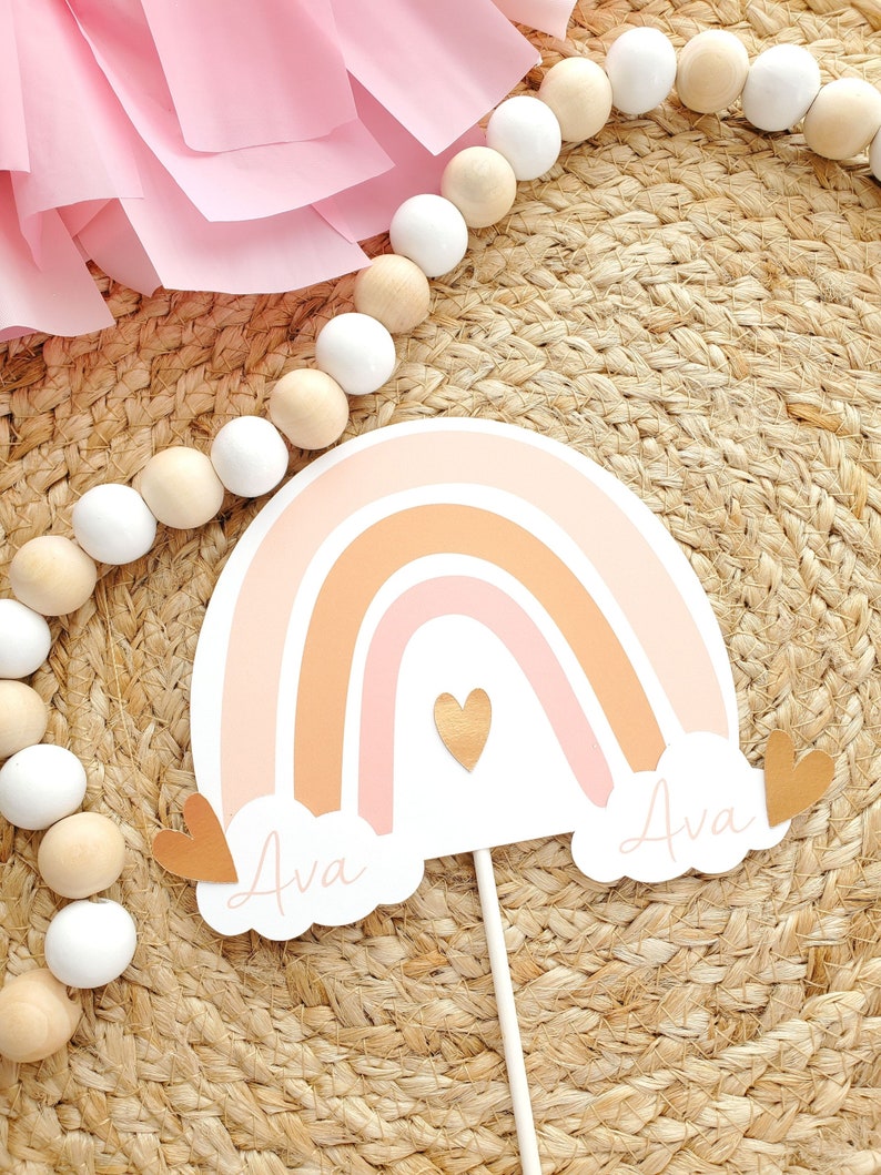 Personalized Boho Pink Rainbow Cake Topper Rainbow Party - Etsy