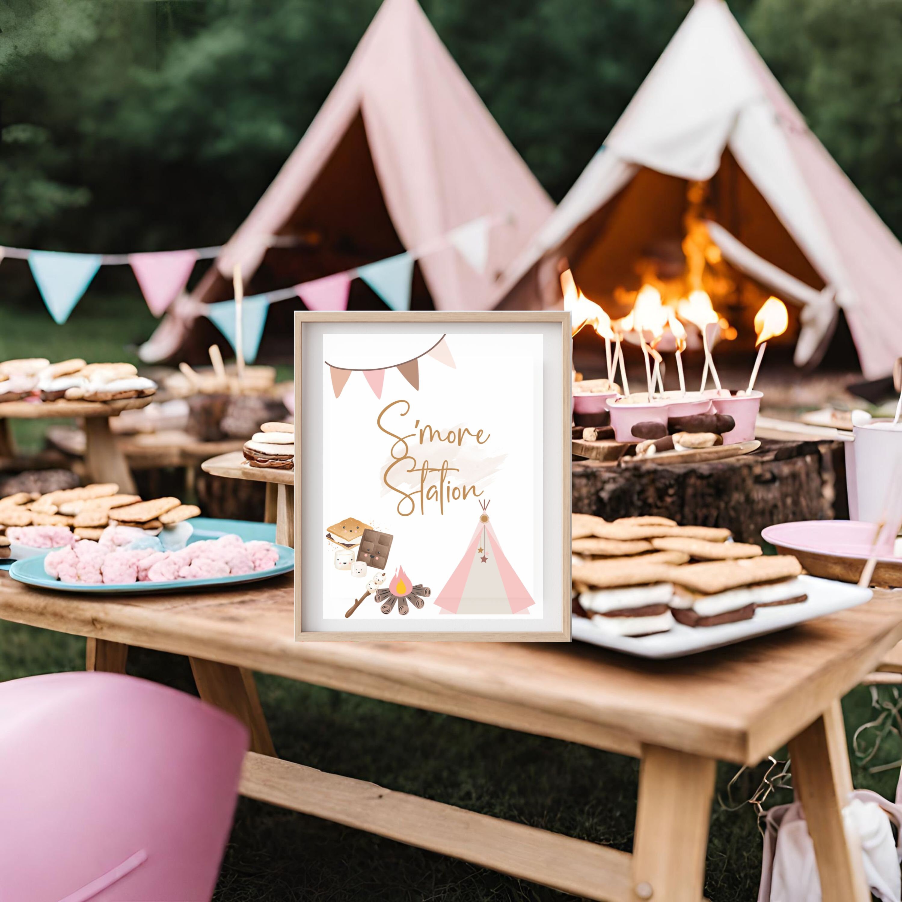 Boho Pink Camping Smores Sign - Rustic Party Decor - Campfire S'mores ...