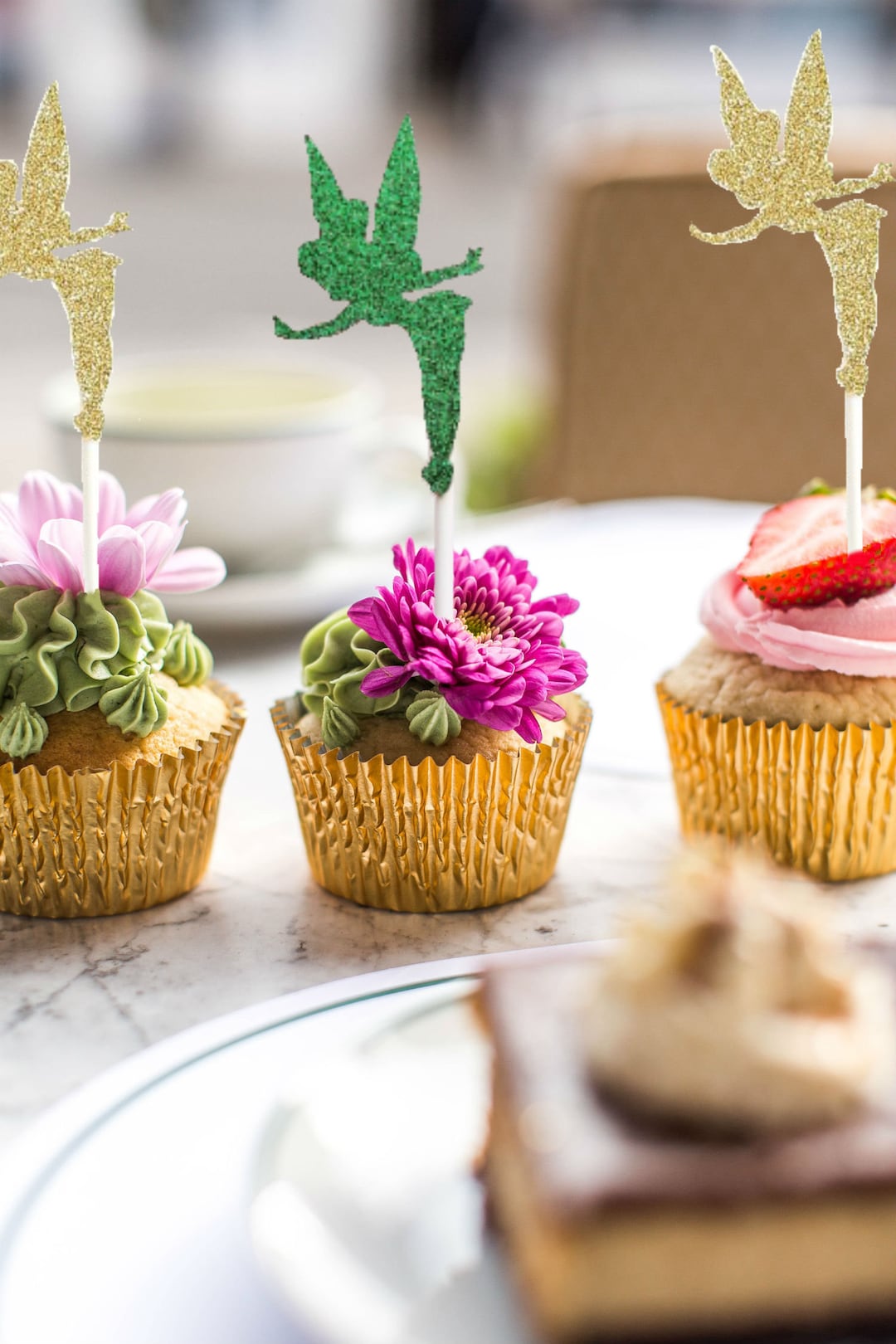 Fairy Cupcake Toppers in Emerald Green and Gold, Fairy Party Ideas ...