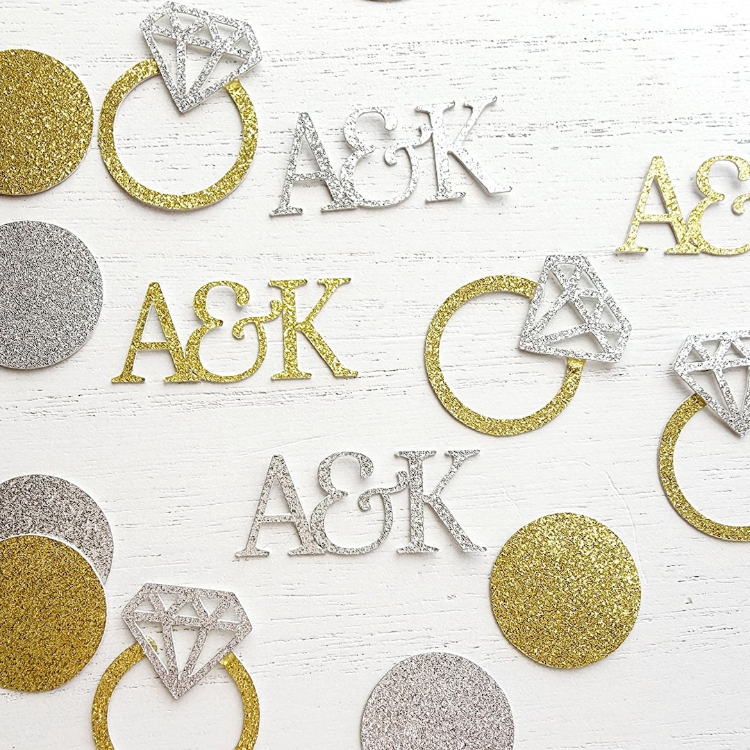 Personalized Engagement Ring Confetti in Gold and Silver | Bachelorette ...