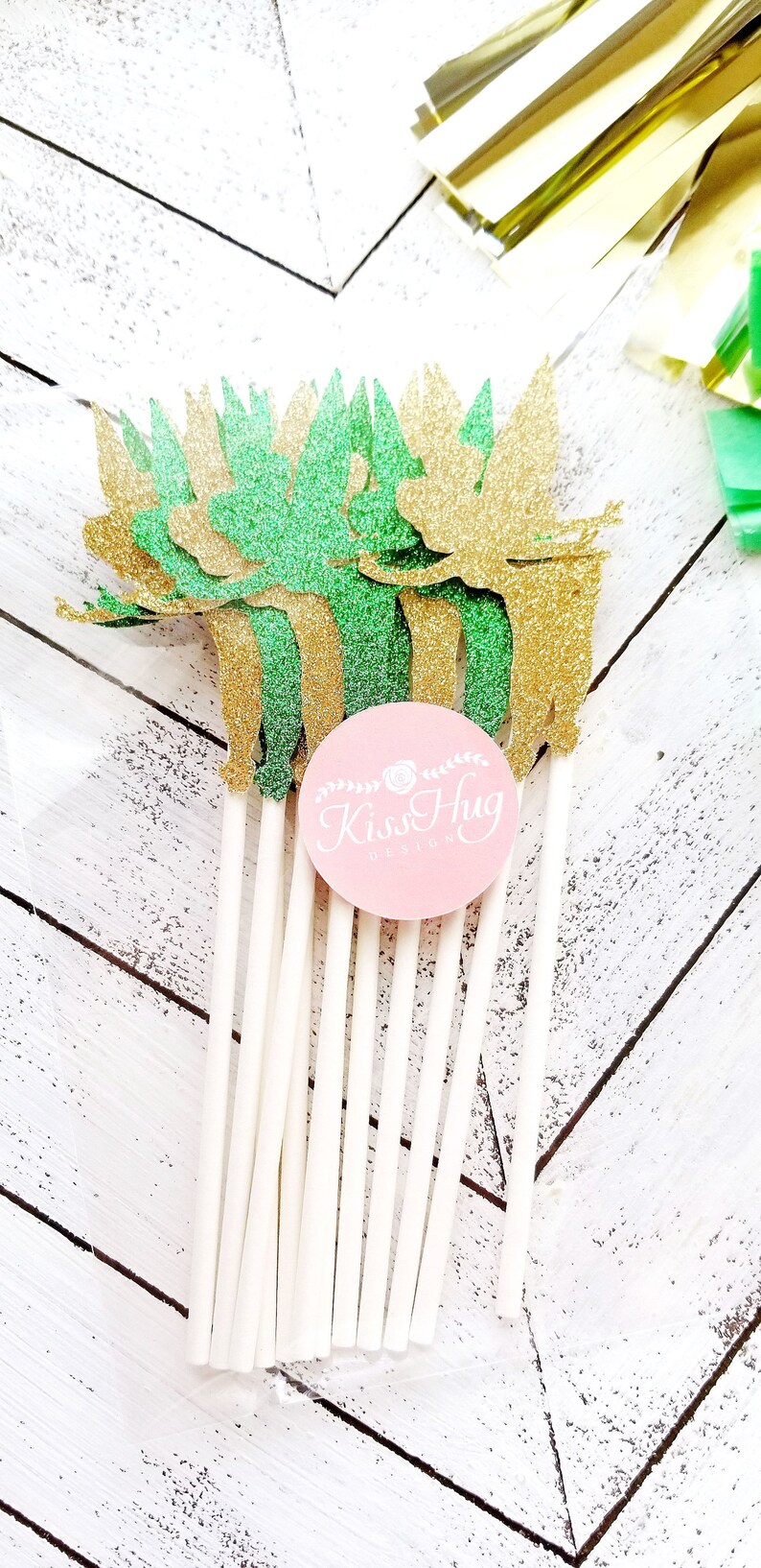 Fairy Cupcake Toppers in Emerald Green and Gold Fairy Party - Etsy