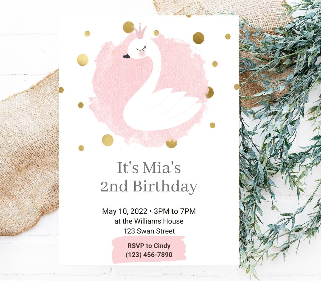 Editable Swan Princess Birthday Invitations Digital Download | Princess ...