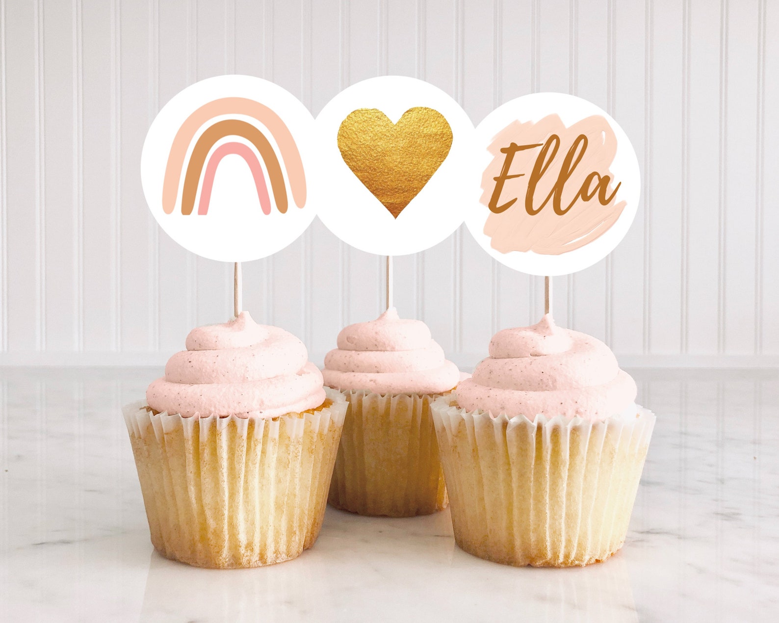 Personalized Boho Pink Rainbow Cupcake Toppers | Boho Rainbow Party ...