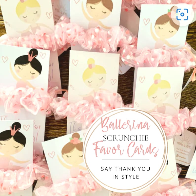Editable Ballerina Birthday Party Favor Scrunchie Cards | Birthday ...