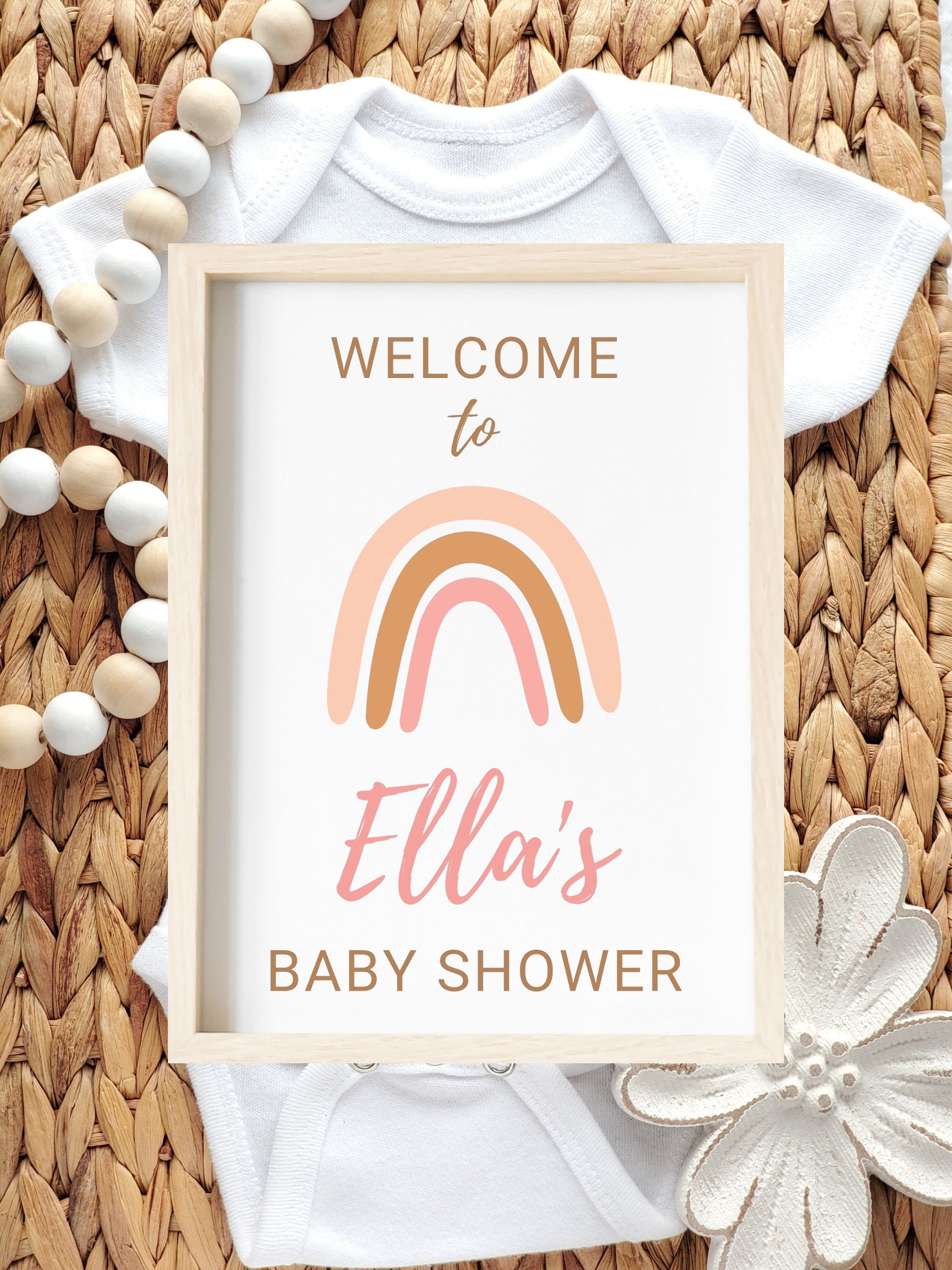 Editable Personalized Boho Pink Rainbow Baby Shower Welcome Sign 8 X 10 ...
