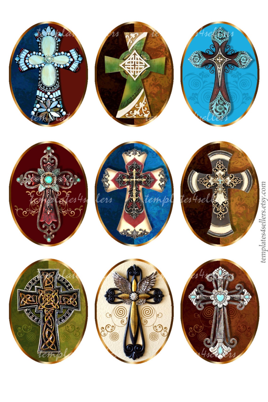 Celtic Cross Digital Collage Sheet 30x40mm Oval Images | Etsy