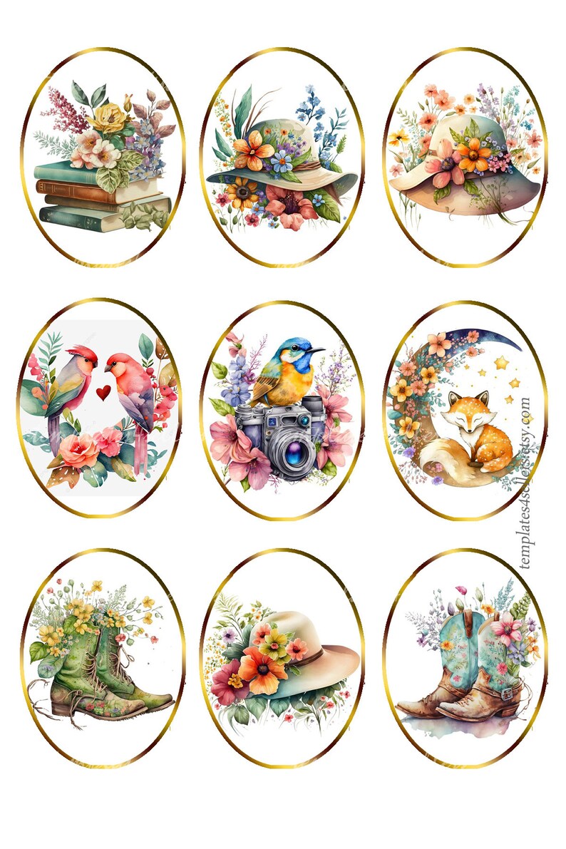 Digital Collage Sheet Cute Pastel Images Oval 30x40 Mm Fox Hat - Etsy