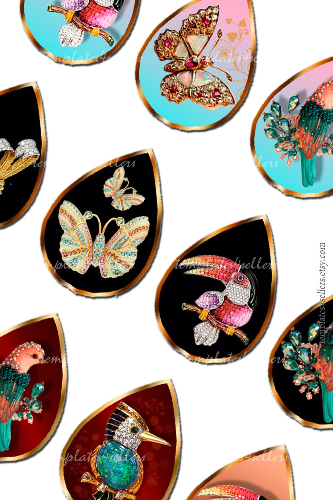Digital Collage Sheet Jewellery Images Teardrop 1825mm Printable 4x6 ...