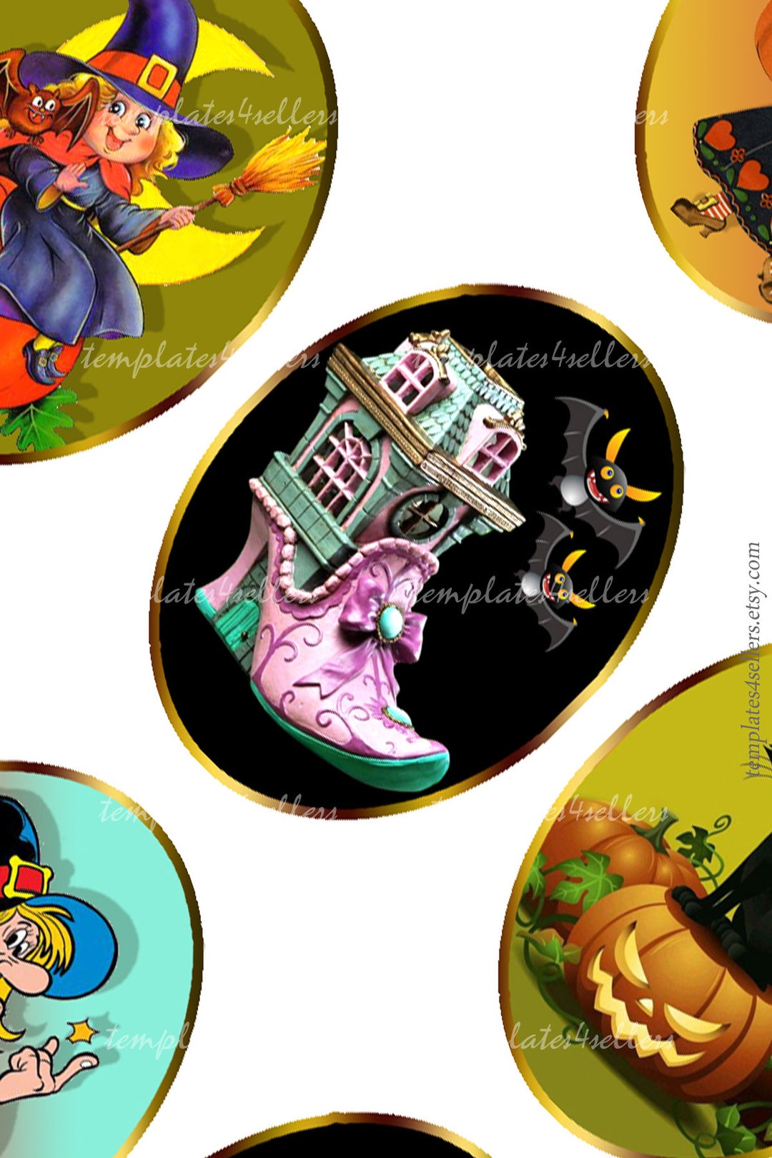 Digital Collage Sheet Witches Halloween Cat 30x40 Mm Oval Images ...