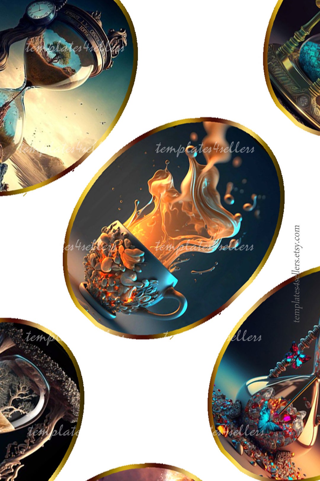 Digital Collage Sheet Sandglass Unreal Fantasy Cup 30x40 Mm Oval Images ...