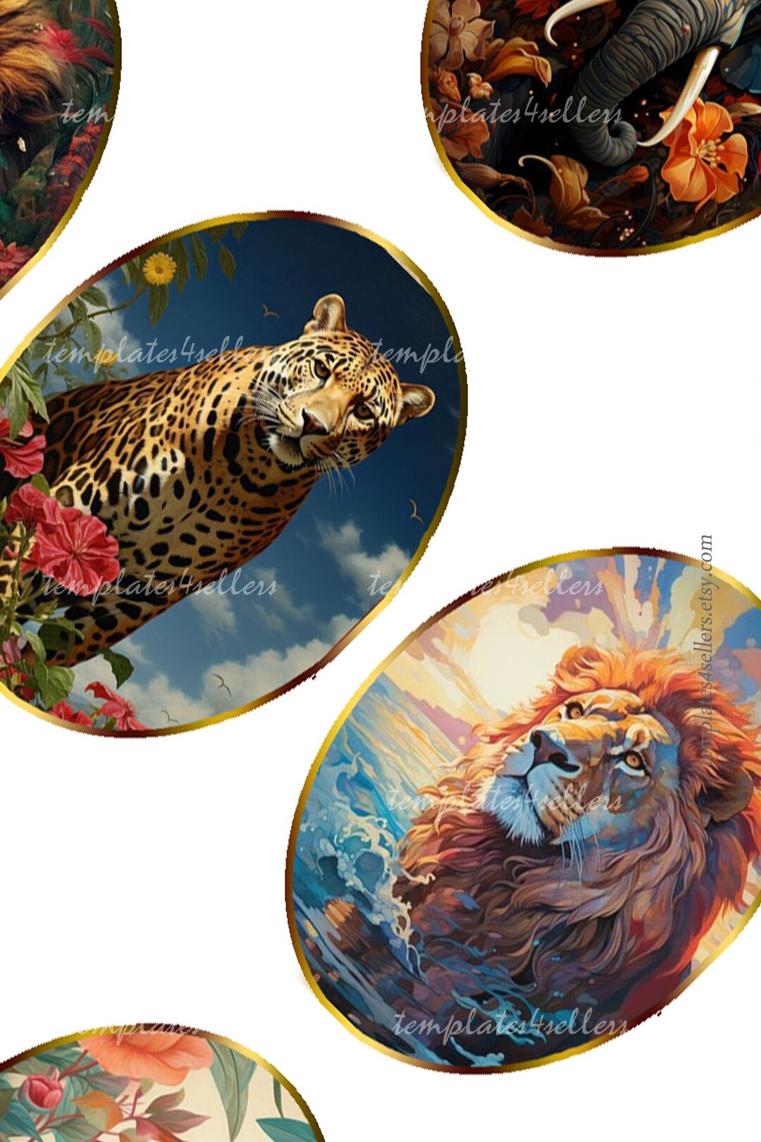 Digital Collage Sheet Africa Animals Images 30x40 Mm Oval Original Printable 4x6 Inch Sheet 926 ...