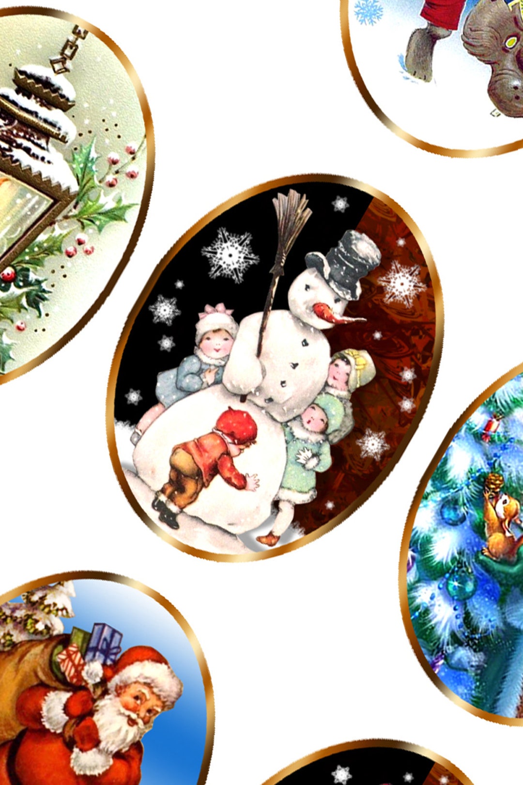 Digital Collage Sheet Christmas New Year Images 30x40mm Oval for ...