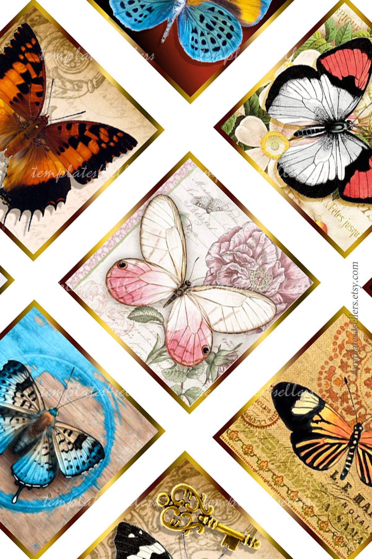 Digital Collage Sheet Vintage 1x1 Inch Size Butterflies Square - Etsy