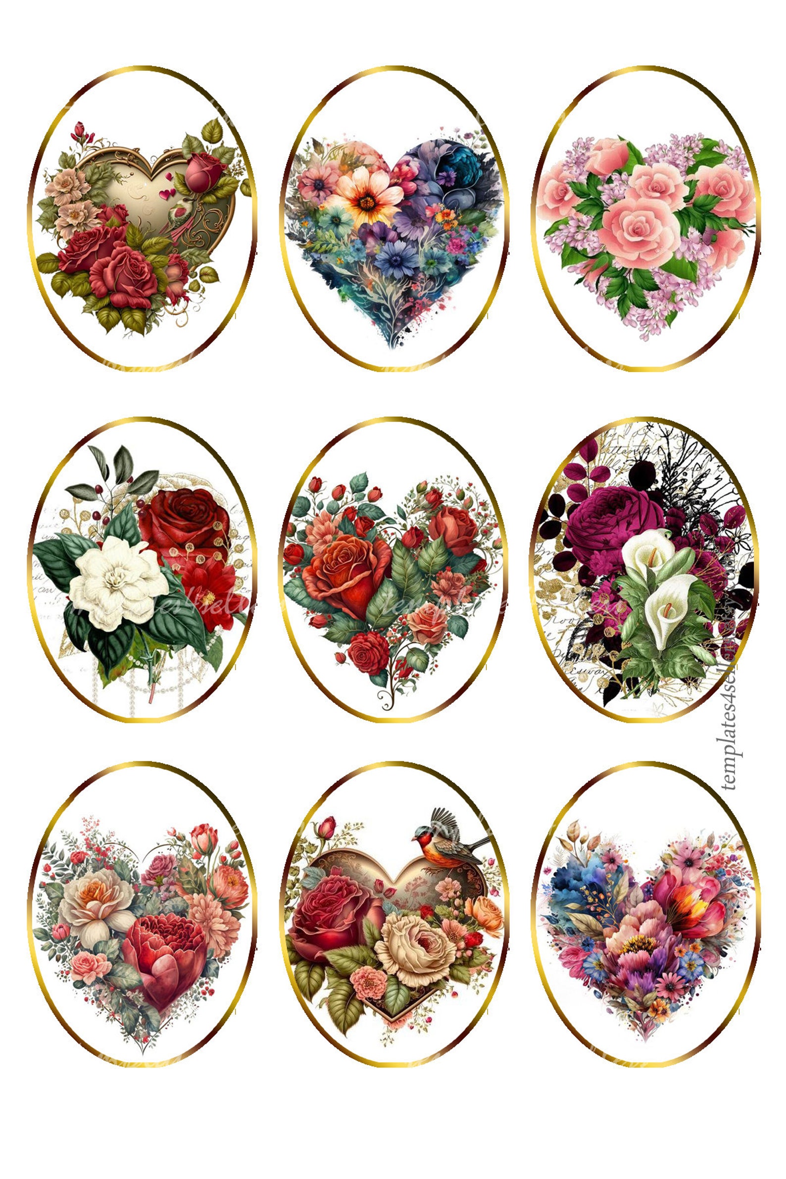 Digital Collage Sheet Vintage Flowers 30x40mm Oval Images - Etsy