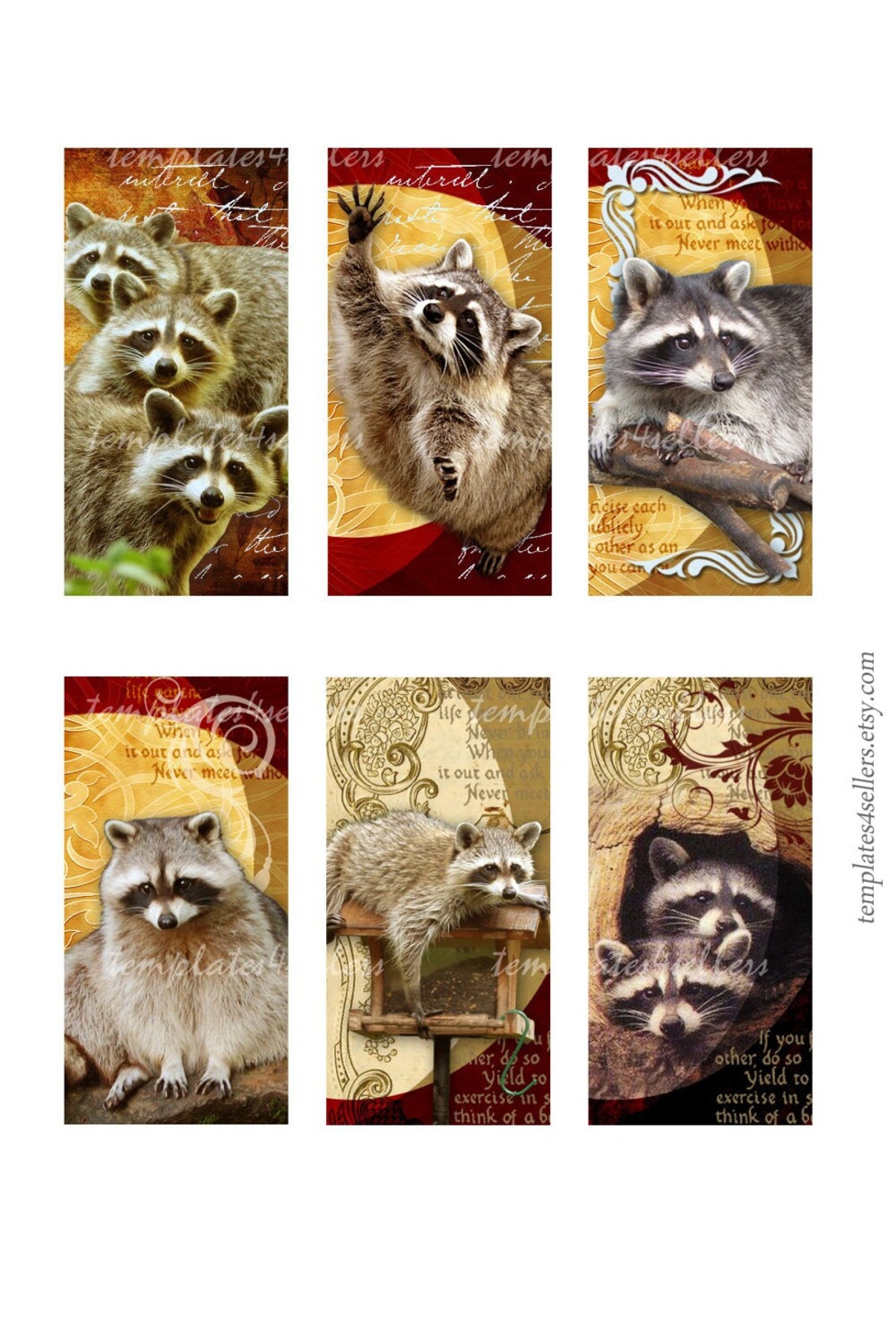 Collage digital hoja mapache 1x2 pulgadas tamaño dominó imágenes ...