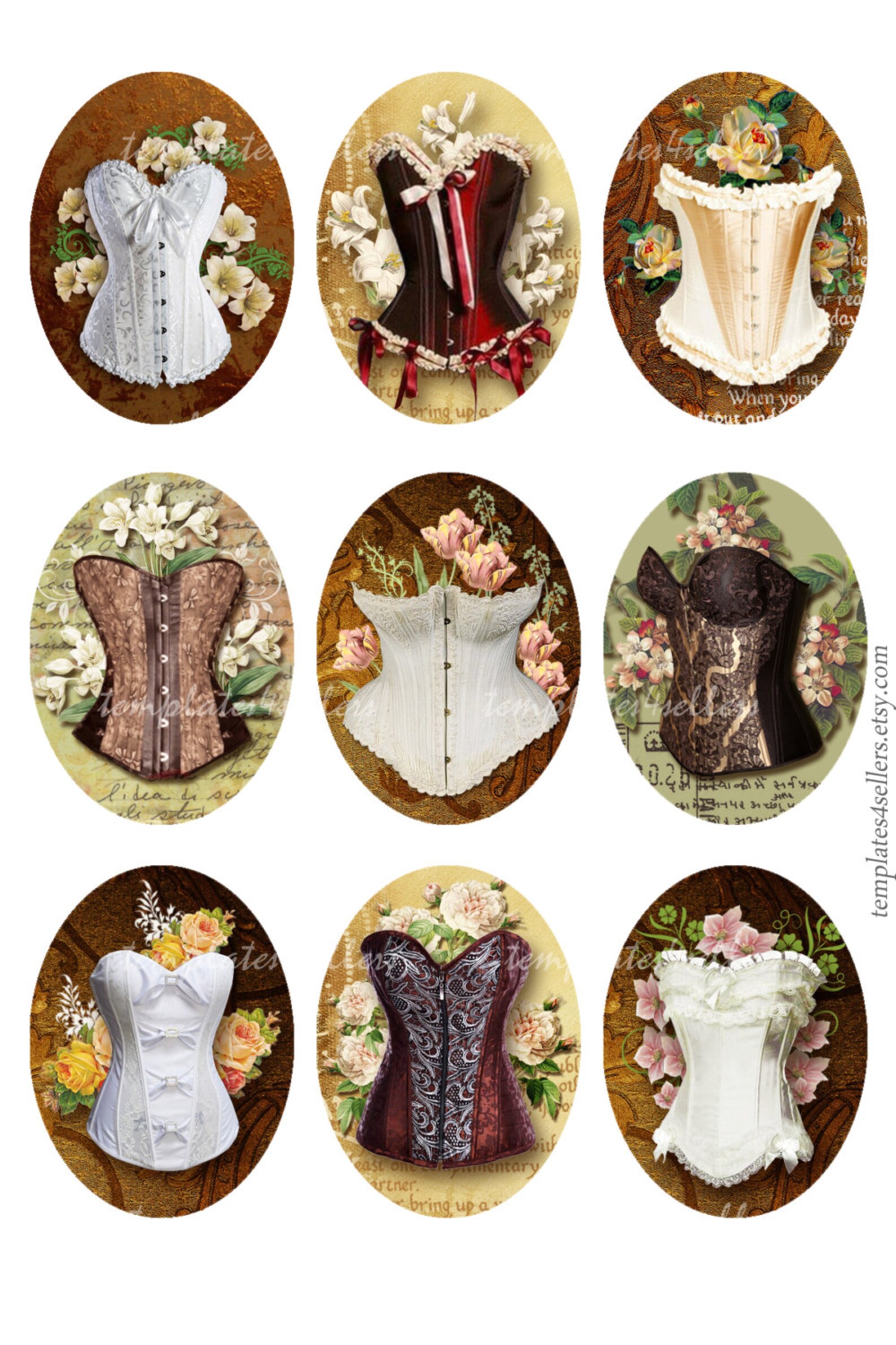 Digital Collage Sheet Vintage Corsets 30x400mm Oval Original | Etsy
