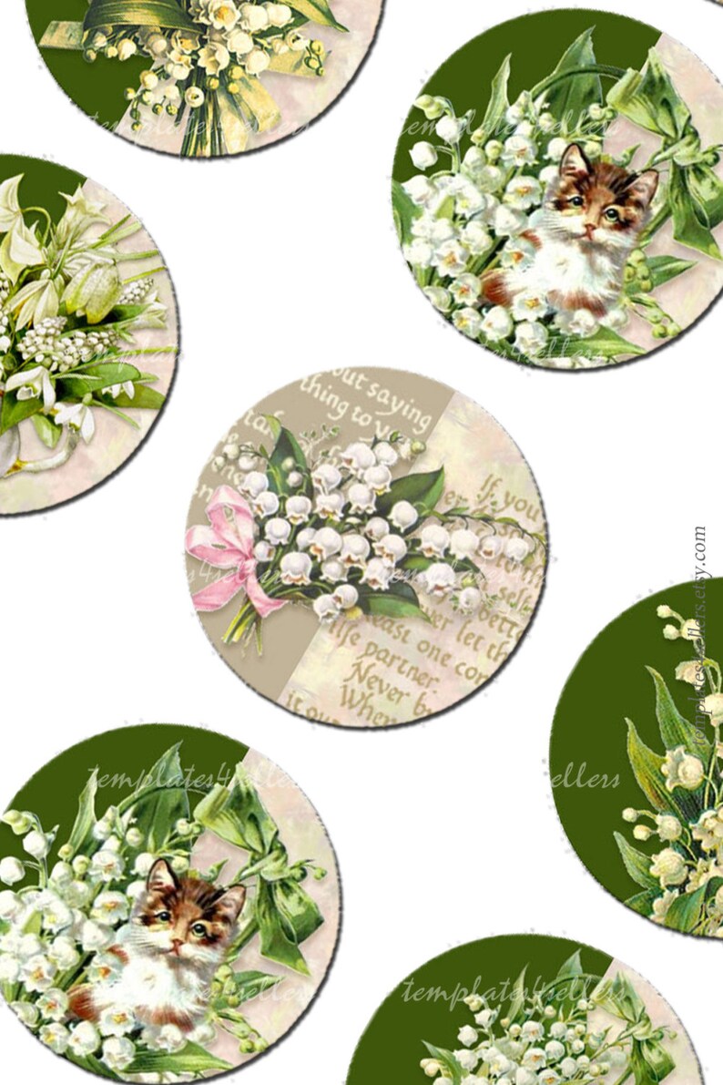Digital Collage Sheet Lily of the Valley Bottle Cap images 1 | Etsy