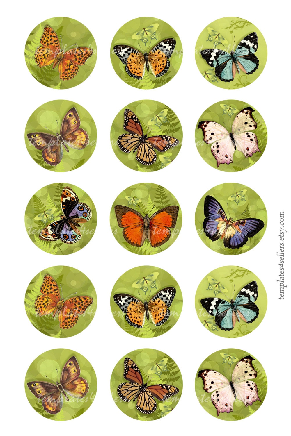 Digital Collage feuille Summer papillons 1 pouce rond feuille - Etsy France