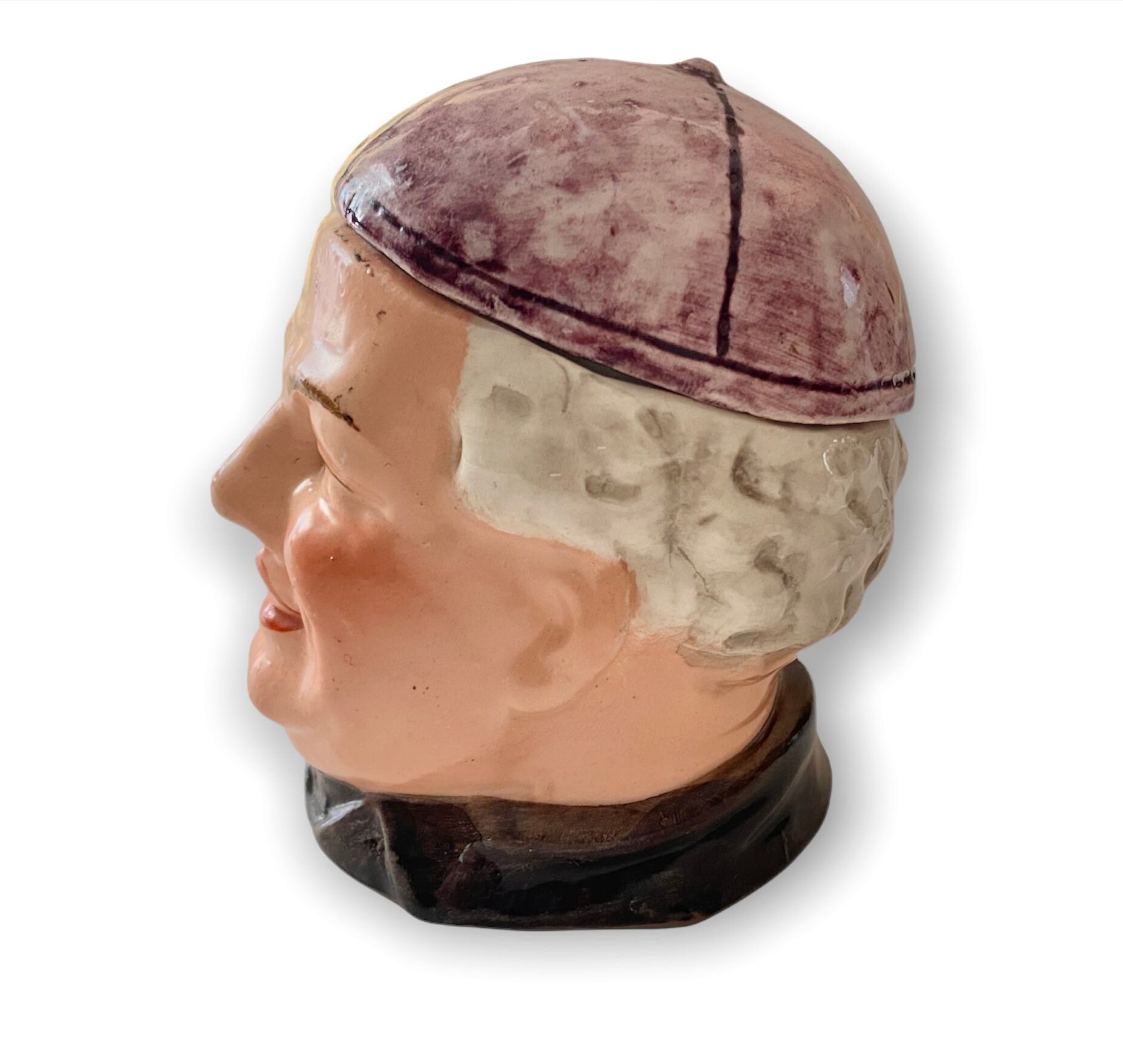 Antique Majolica Toby Figural Tobacco Jar pope Like Man With Cap Circa ...