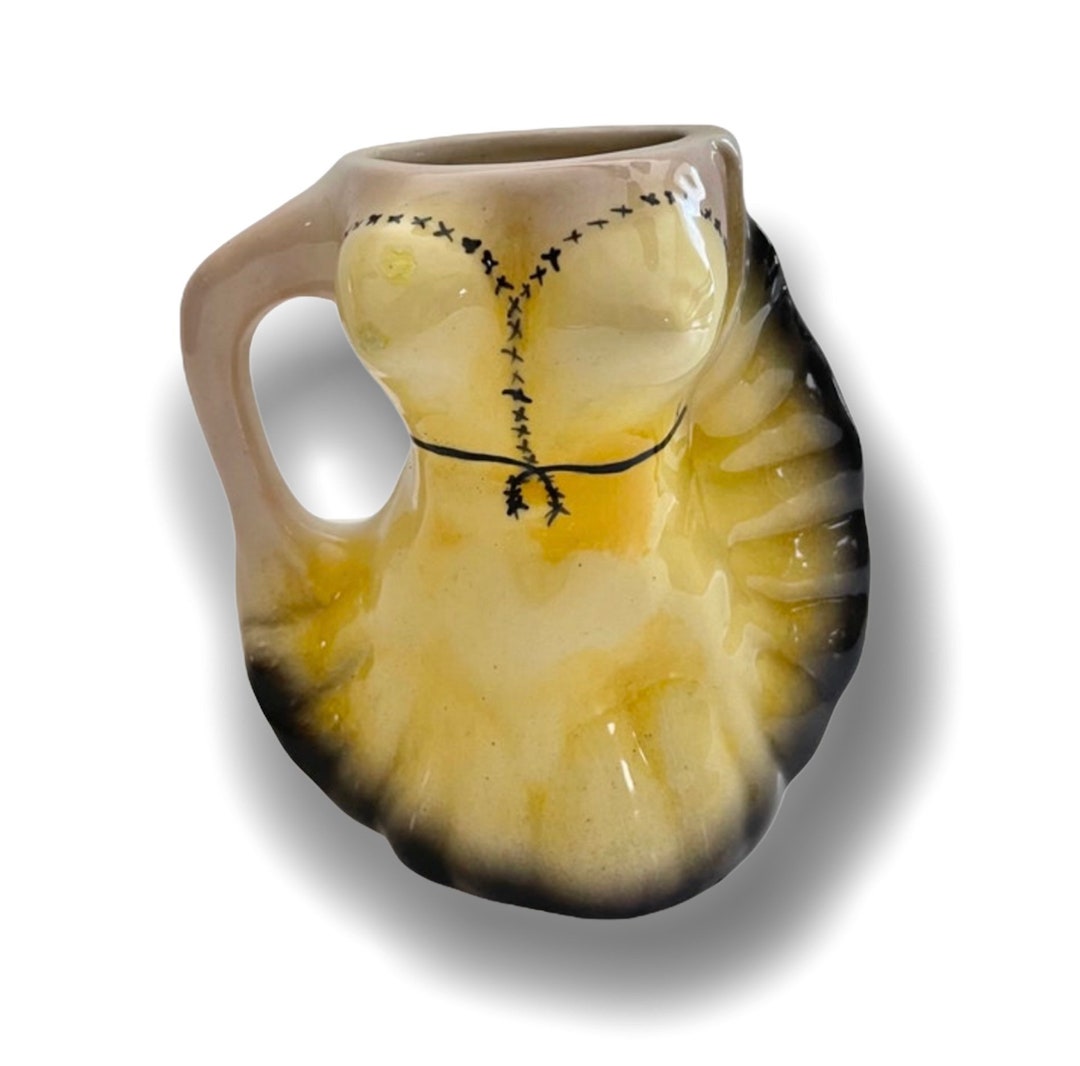 Rare Vintage Risqué Bare Bum Woman in Yellow Dress Handled Ceramic ...