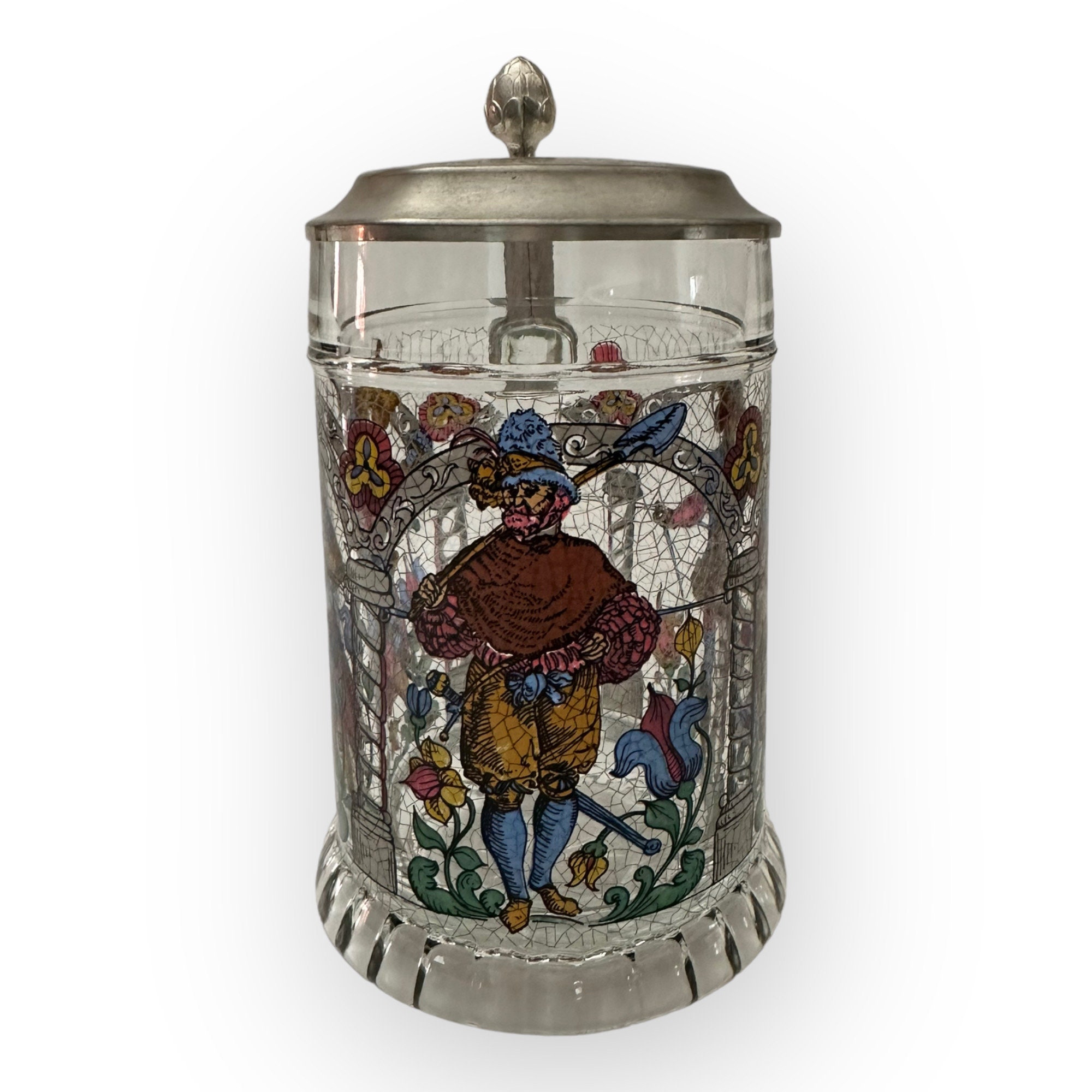 Vintage Milk Glass German Original BMF Bierseidel Beer Stein Pewter Lid ...