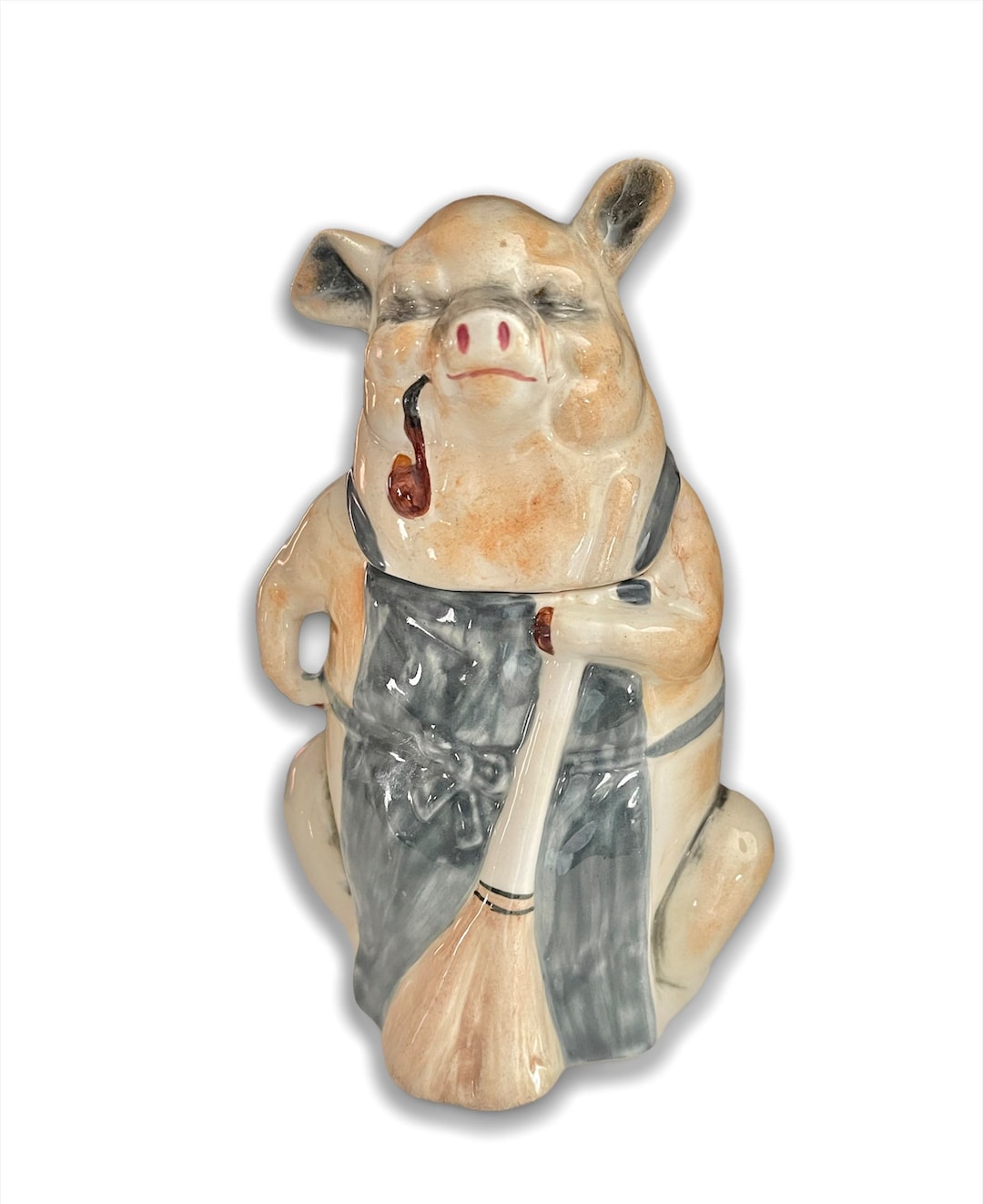 Very Rare Majolica Tobacco Jar Humidor With Pig Smoking a Pipe in Good ...