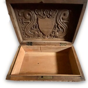 Large Antique Chinese Hand Carved Wood Box With Dragons and Key Circa ...