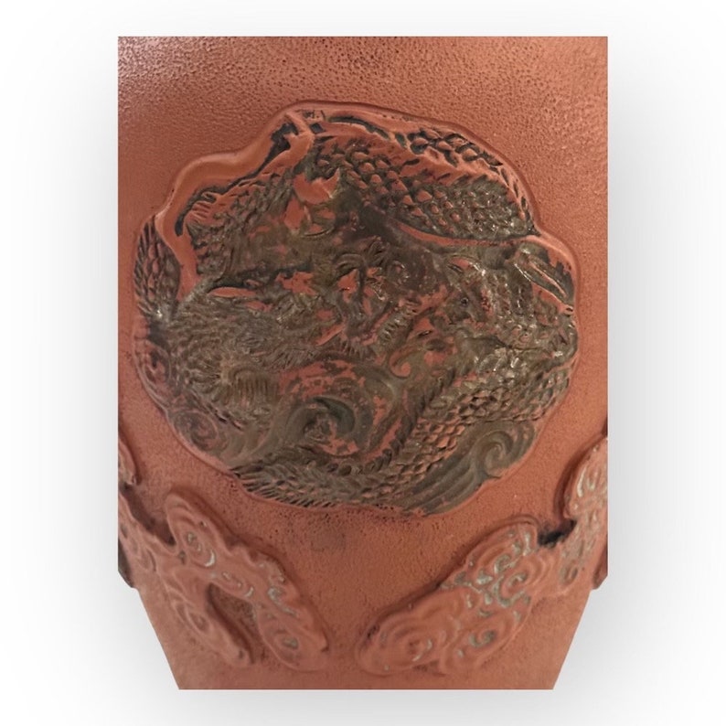 Antique Japanese Tokoname Red Clay Dragon Terracotta Relief Vase. - Etsy