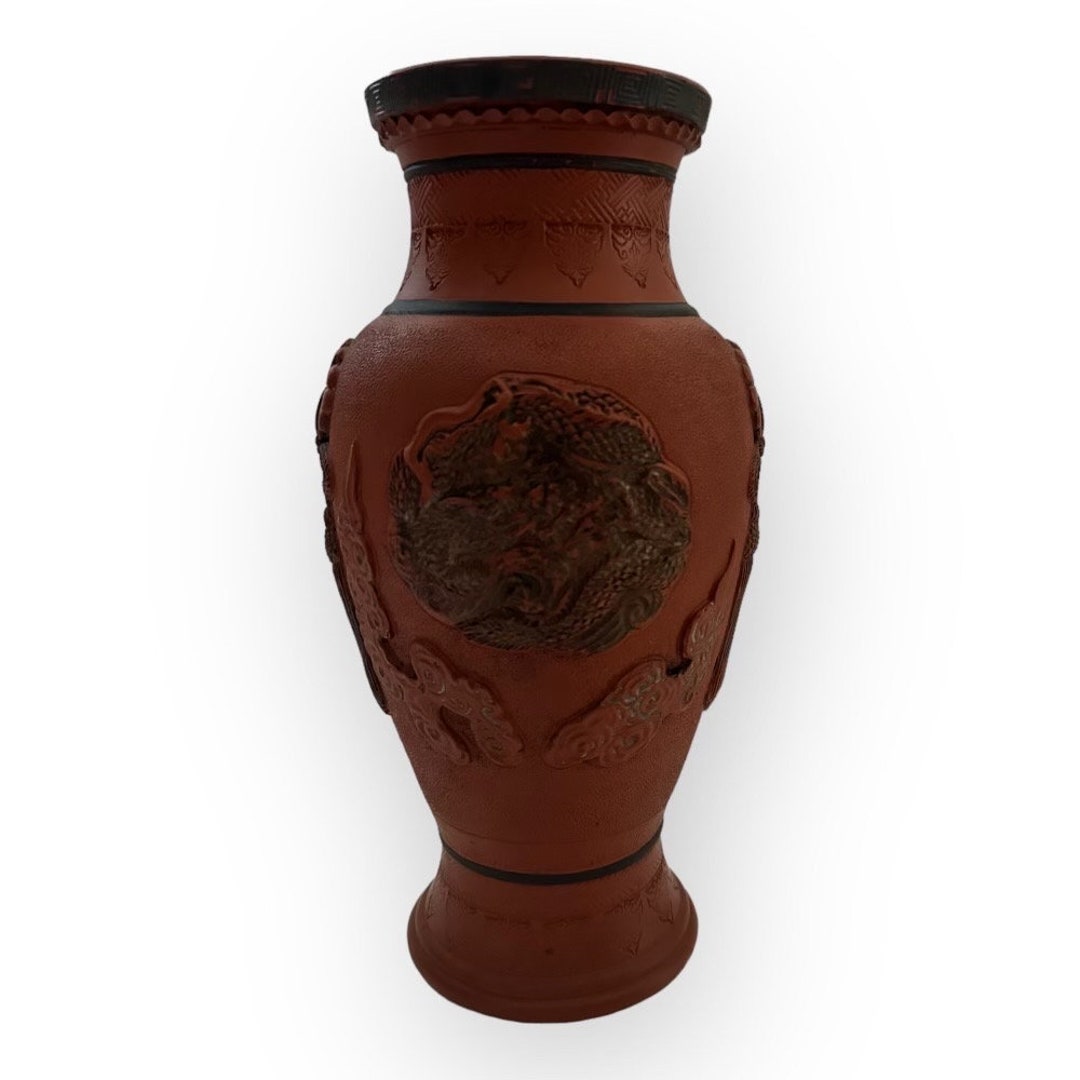 Antique Japanese Tokoname Red Clay Dragon Terracotta Relief Vase. - Etsy