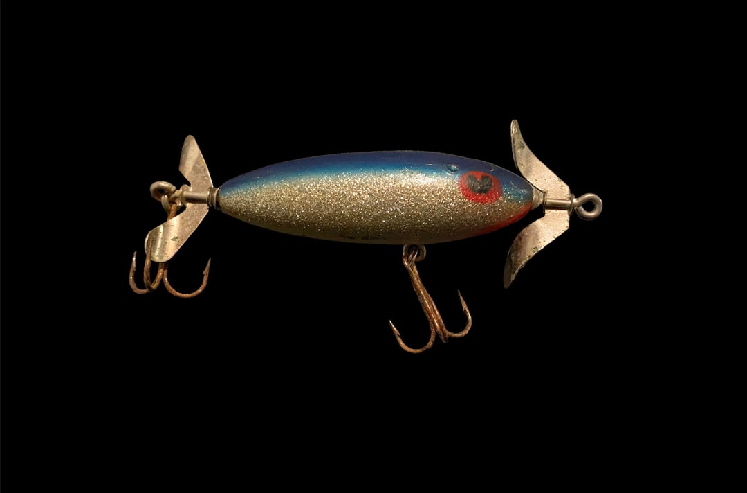 Neal Silver and Blue Scale Spinner Minnow Wood Body Propellor Topwater ...