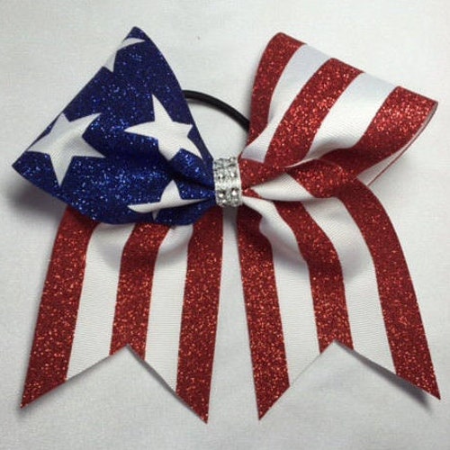 Rhinestone Cheer Bow Red White and Blue Cheer Bow Flag - Etsy