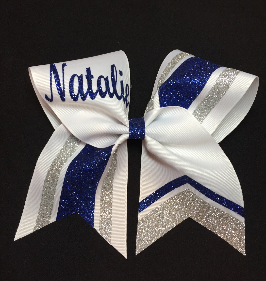 Royal Blue, Silver and White Monogrammed Cheer Bow - Etsy