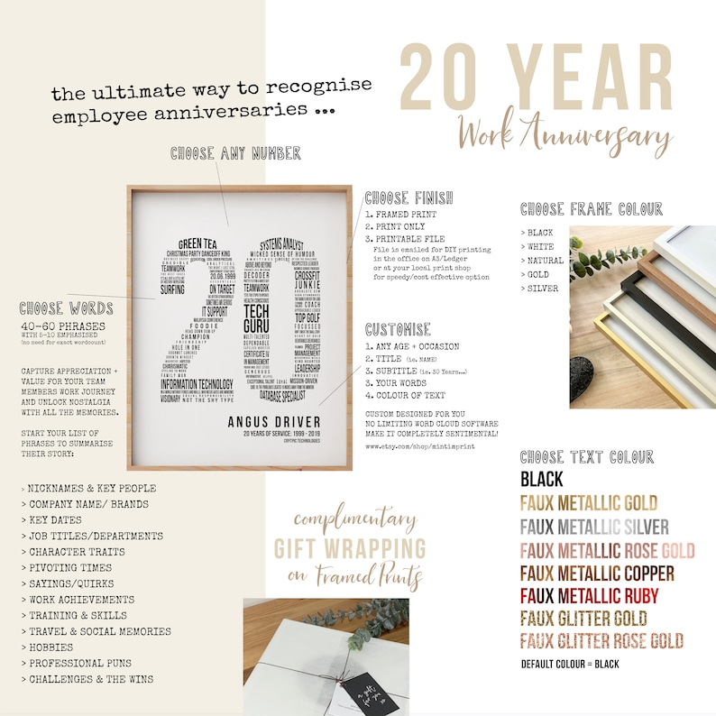 20 Year Work Anniversary Gift 20th Employee Service Award - Etsy