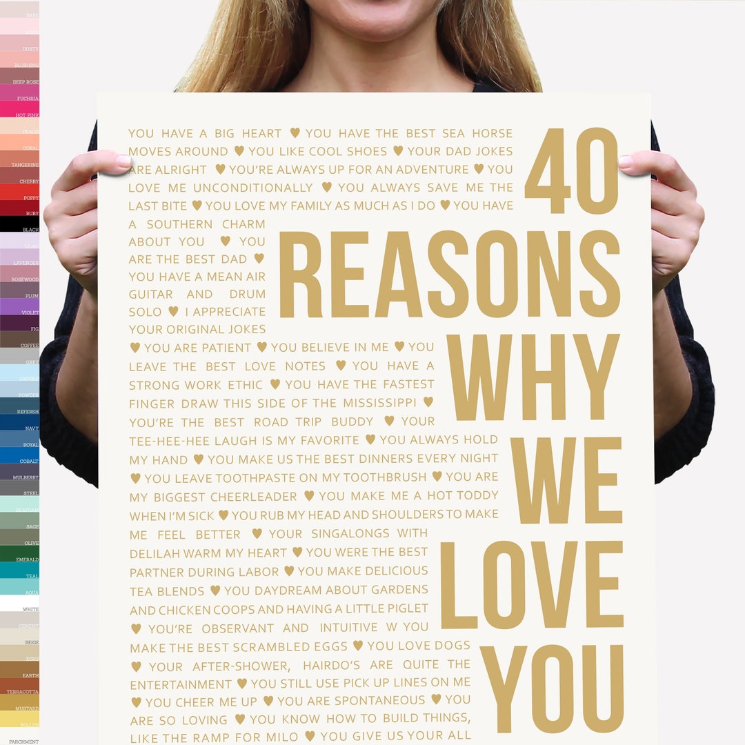 40 Reasons Why We Love You Heartfelt 40th Birthday Gift, Any Colour ...