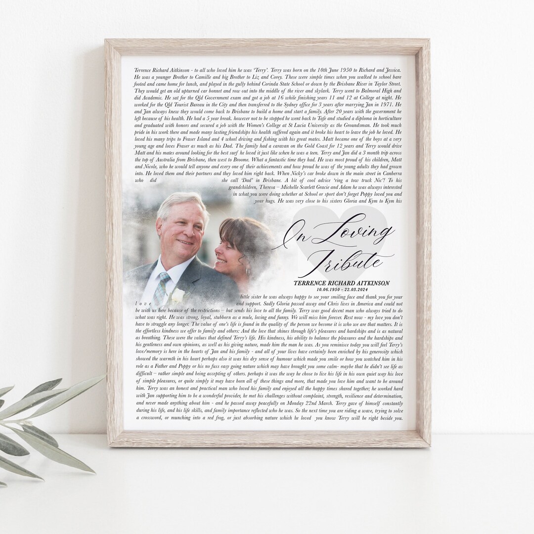 Eulogy Print With Photo | Personalized Bereavement Gift - Etsy UK