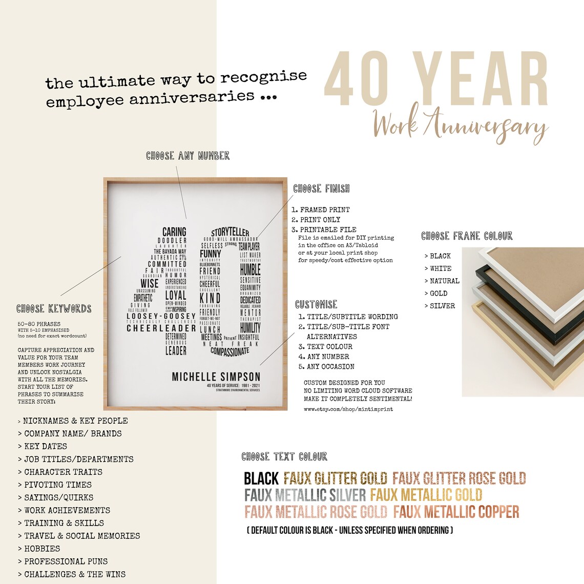 40th Work Anniversary Gift Employee Service Recognition Award | Etsy