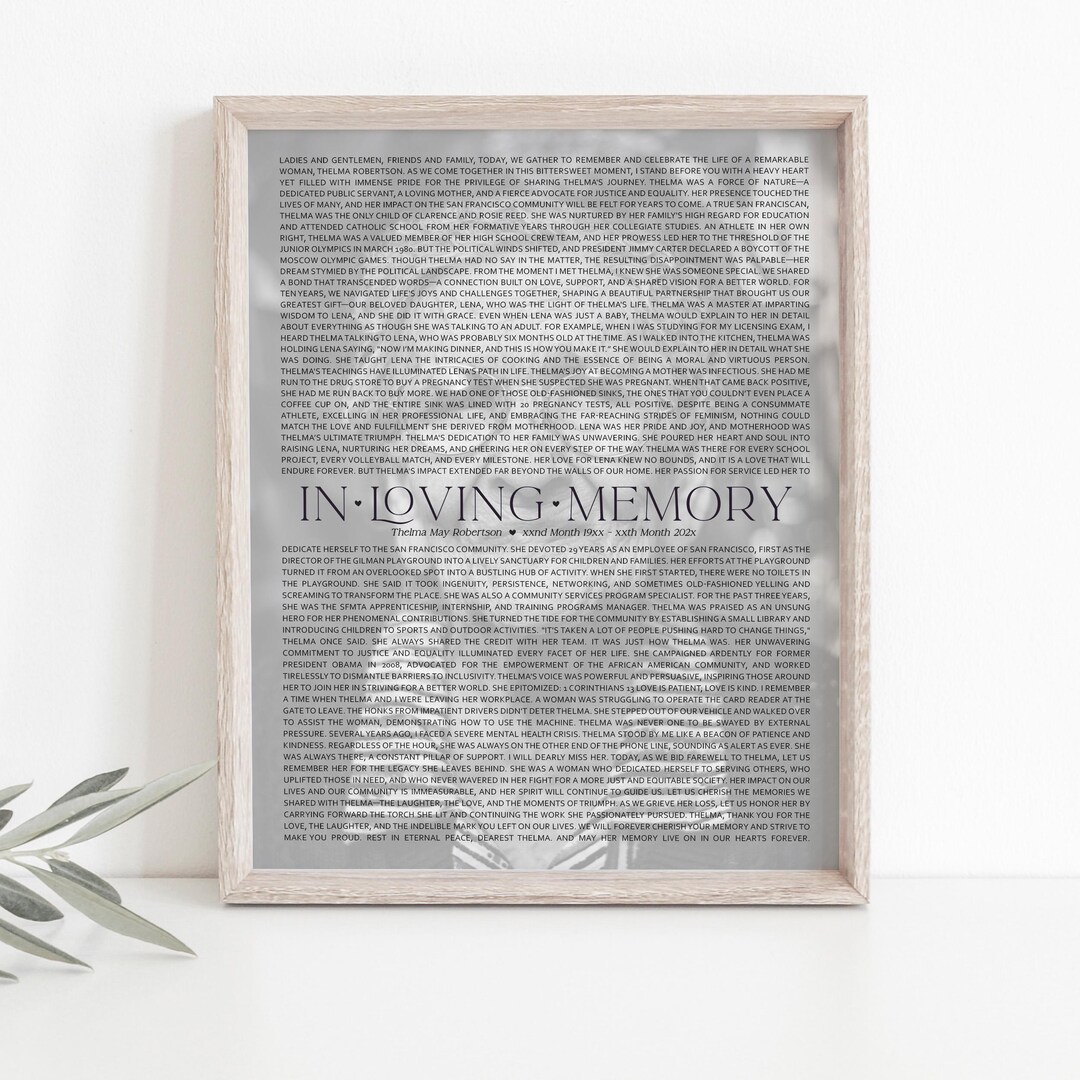 Memorial Photo Frame and Eulogy Speech Collage, Life Story Tribute ...