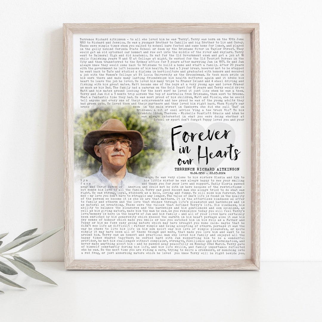 Memorial Gift, Your Custom Text and Photo of the Dearly Departed, Typewriter Font, Personalised ...