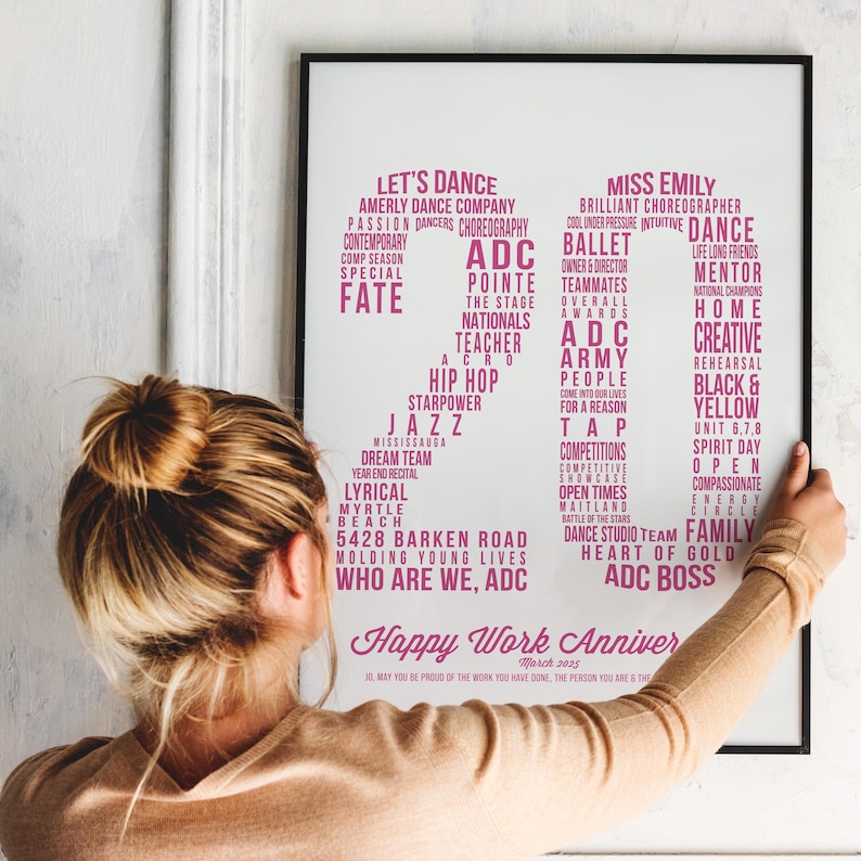 20th Work Anniversary Gift | Number Word Cloud Art Print Frame - Etsy ...