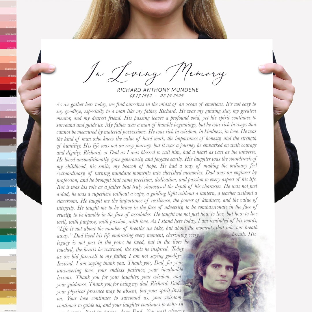 Custom Funeral Eulogy Print, Printable Download or Print or Framed Gift ...
