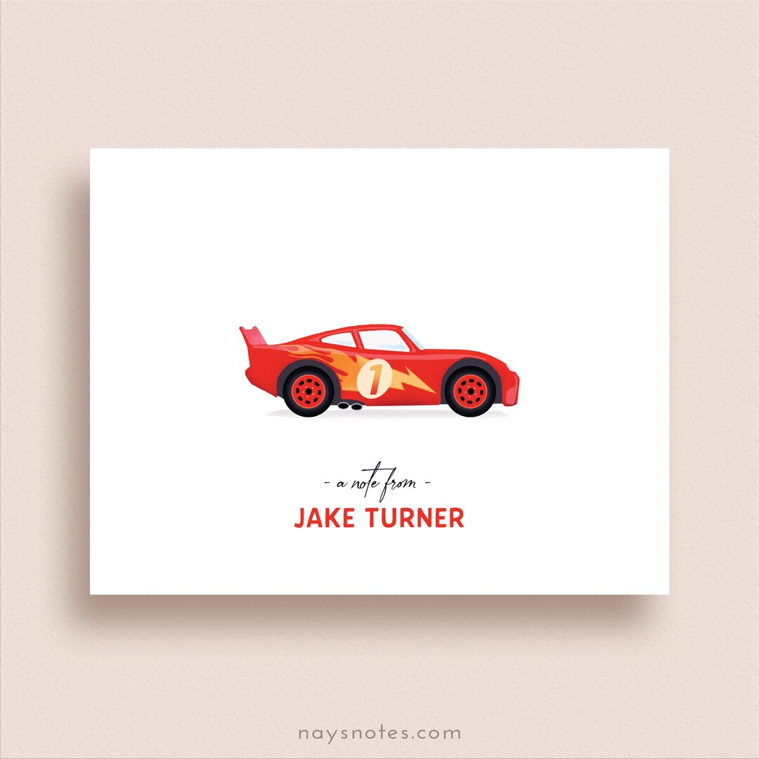 Race Car Note Cards - Folded Note Card Set - Personalized Race Car ...