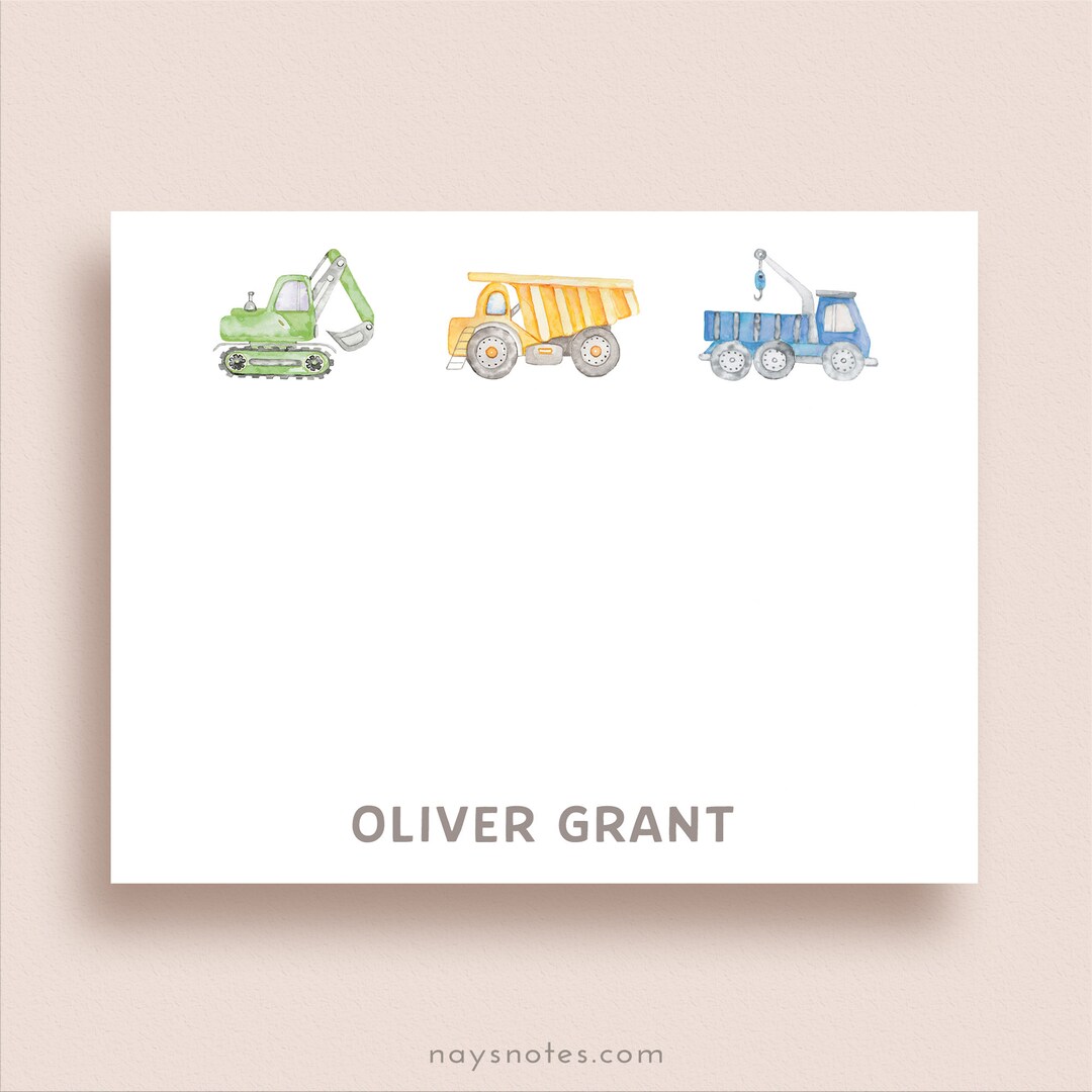 Dump Truck Note Cards Work Equipment Flat Notes Personalized ...