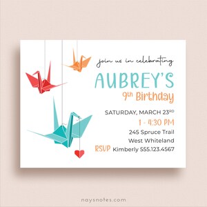 Origami Invitations Origami Birthday Party Sweet and Simple Invites Any ...